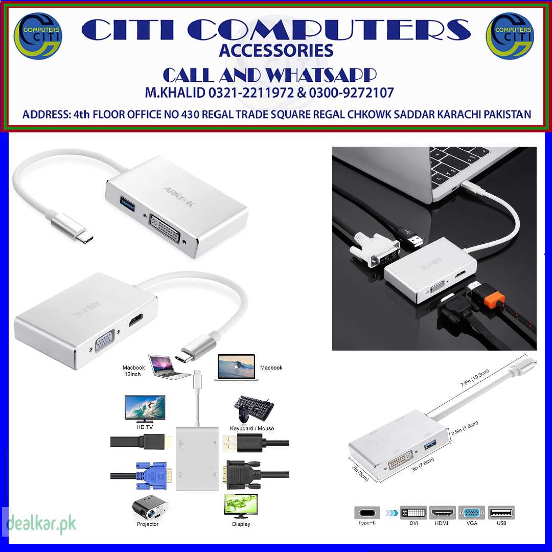 ARKTEK USB C to Multiport Adapter, ARKTEK Type C to VGA + DVI + HDMI ...